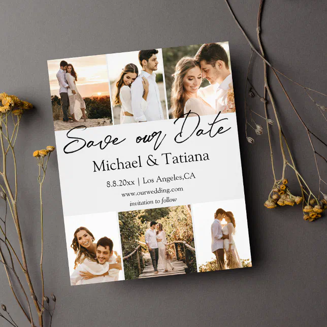 elegant save the date 6 photos collage wedding flyer | Zazzle