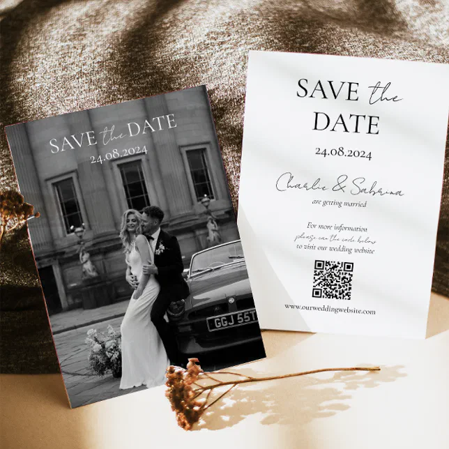 Elegant Save the Date Card with Wedding QR Code | Zazzle