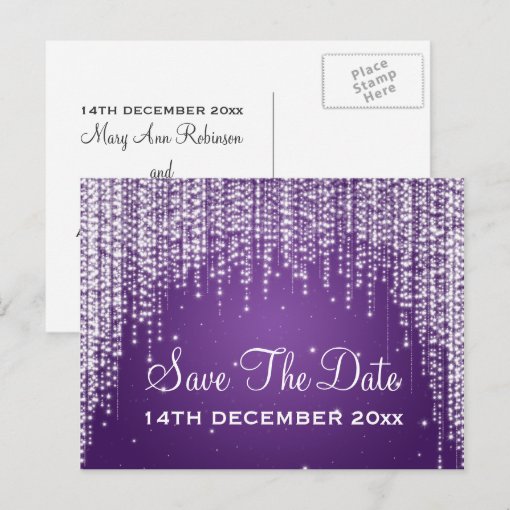 Elegant Save The Date Night Dazzle Purple Announcement Postcard | Zazzle