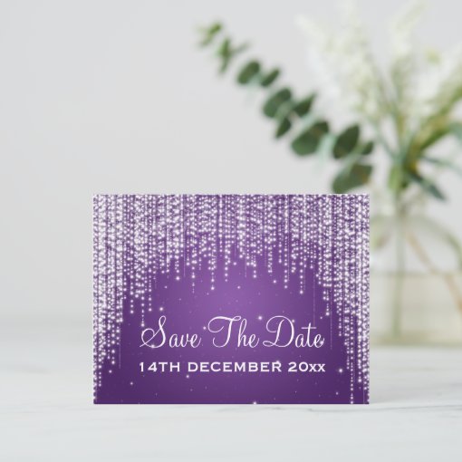 Elegant Save The Date Night Dazzle Purple Announcement Postcard | Zazzle