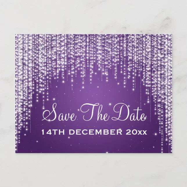 Elegant Save The Date Night Dazzle Purple Announcement Postcard | Zazzle
