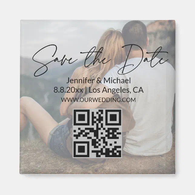 elegant save the date,qr code couple faded photo magnet | Zazzle