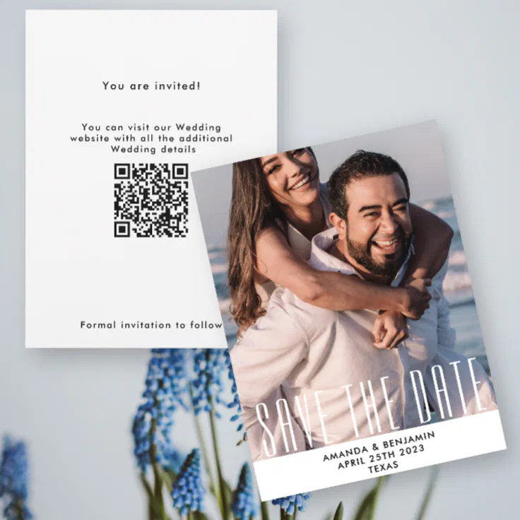Elegant Save The Date QR Code Photo Wedding | Zazzle