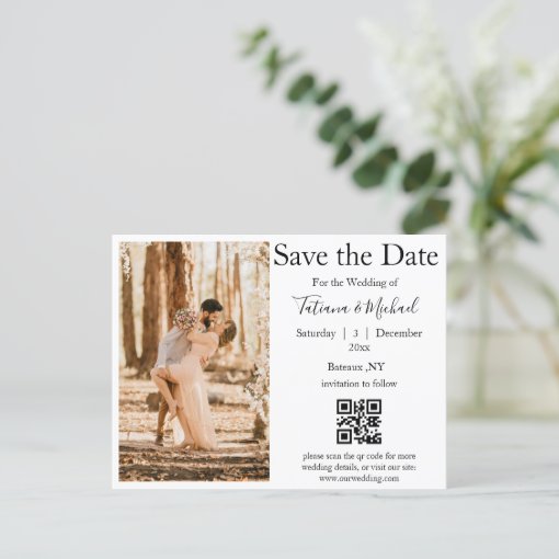 elegant save the date qr code photo wedding announcement postcard | Zazzle