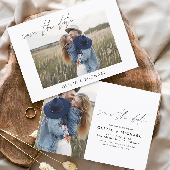Elegant Save the Date Script Photo Minimalist | Zazzle