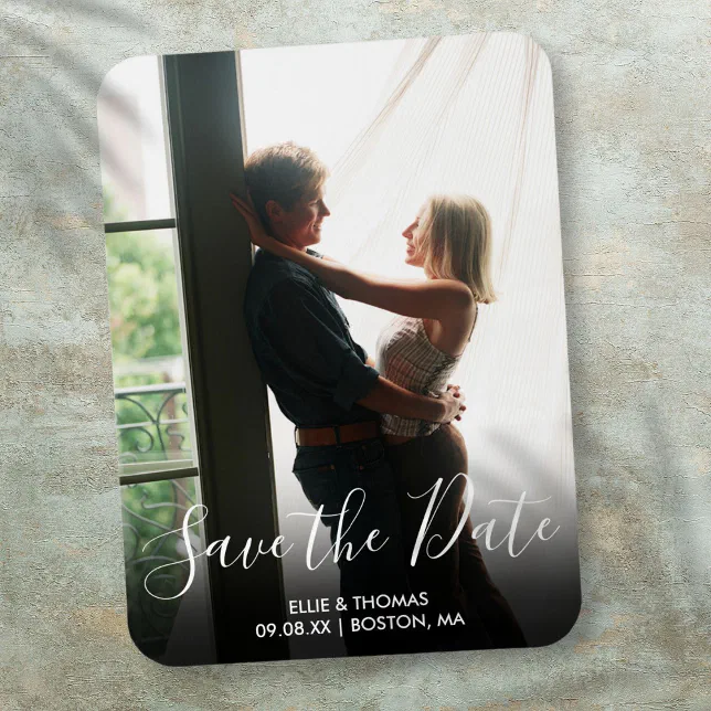 Elegant Save the Date Script Photo Wedding Magnet | Zazzle