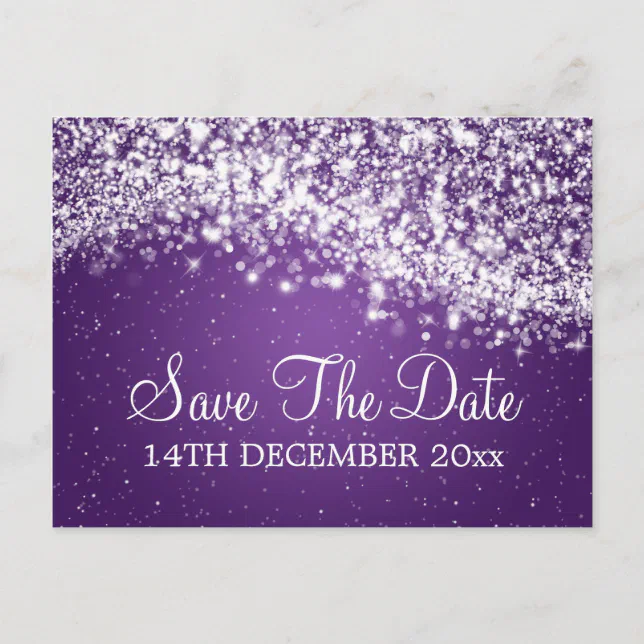 Elegant Save The Date Sparkling Wave Purple Announcement Postcard | Zazzle