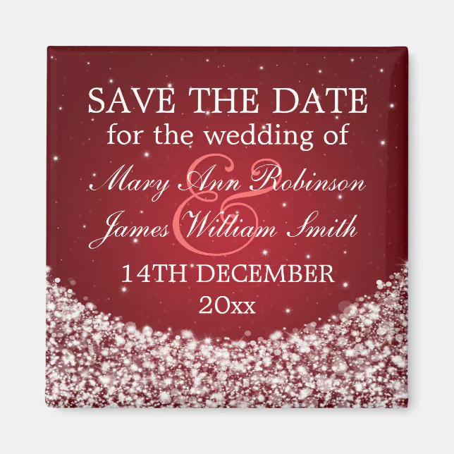 Elegant Save The Date Star Sparkle Red Magnet | Zazzle