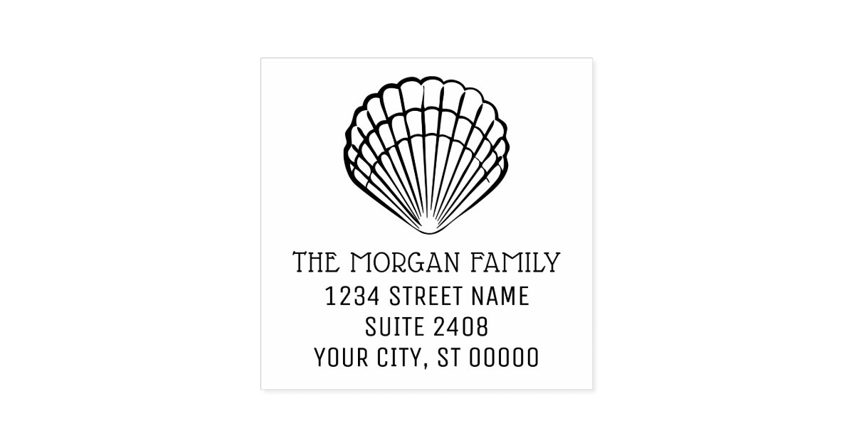 Elegant Scallop Shell Seashore Beach Name Address Self-inking Stamp ...