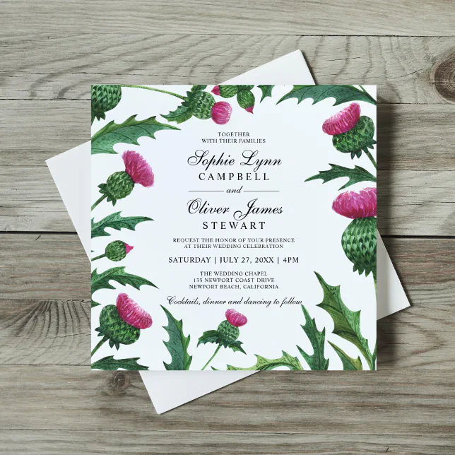 Elegant Scottish Thistle Floral Wedding Invitation | Zazzle