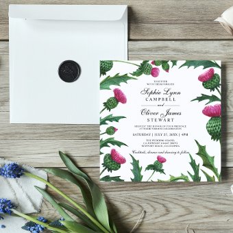 Elegant Scottish Thistle Floral Wedding Invitation | Zazzle