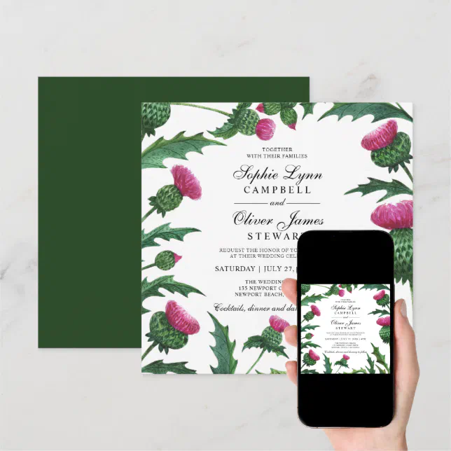 Elegant Scottish Thistle Floral Wedding Invitation | Zazzle
