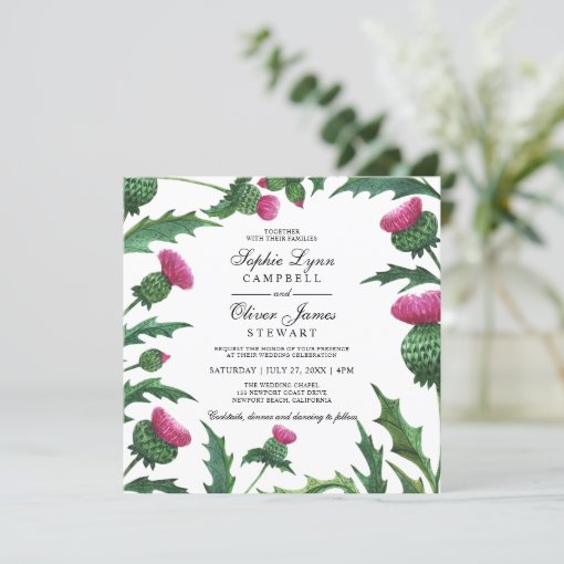 Elegant Scottish Thistle Floral Wedding Invitation | Zazzle