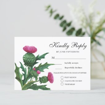 Elegant Scottish Thistle Wedding Meal Choice RSVP Invitation | Zazzle