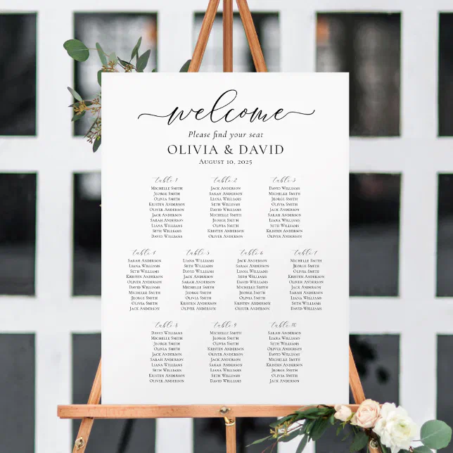 Elegant Script 10 Tables Welcome Seating Chart | Zazzle