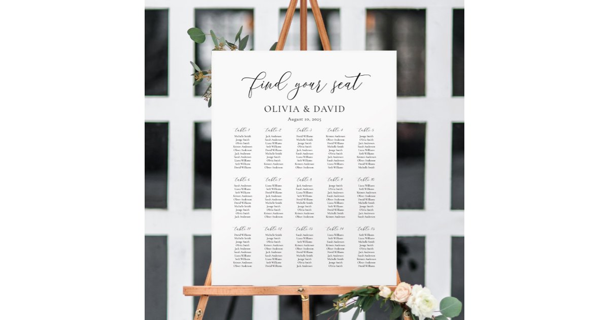 Elegant Script 15 table Seating Chart Foam Board | Zazzle