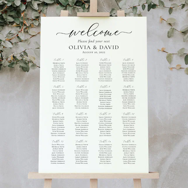 Elegant Script 16 Tables Welcome Seating Chart | Zazzle