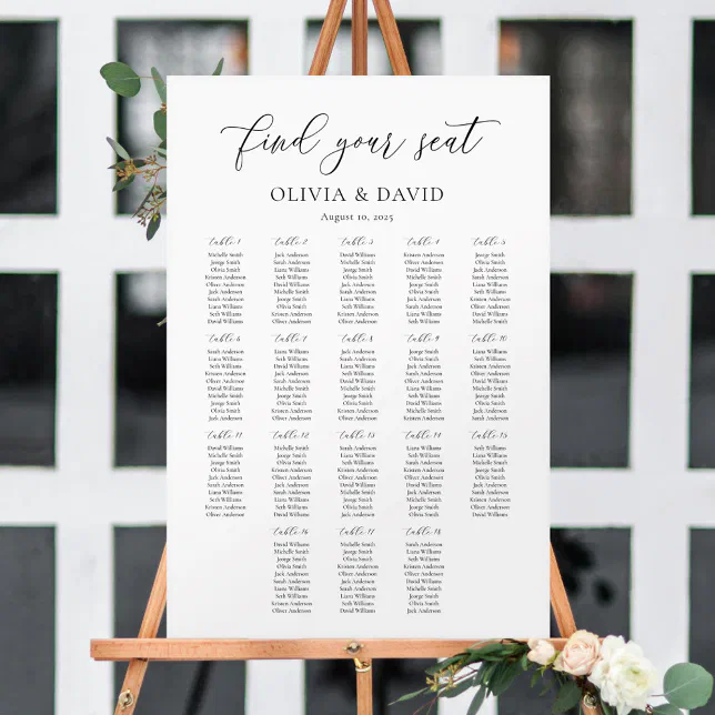 Elegant Script 18 tables Seating Chart | Zazzle