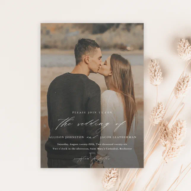Elegant Script 2 Photo Overlay Wedding Invitation | Zazzle