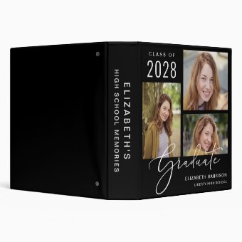 Elegant Script 3 Photo Graduation Black 3 Ring Binder | Zazzle