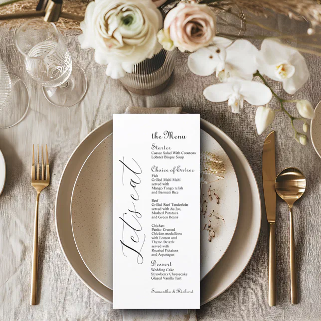 Elegant Script 4x9" Wedding Bridal Table Menu | Zazzle