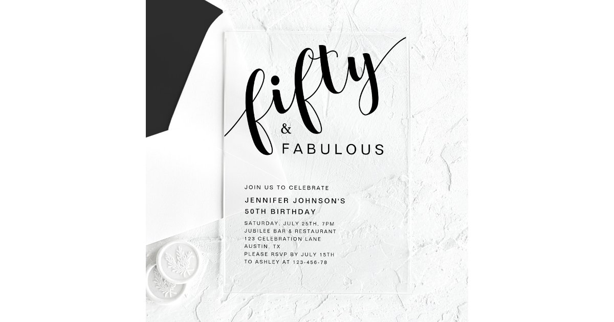 Elegant Script 50th Birthday Acrylic Invitations | Zazzle