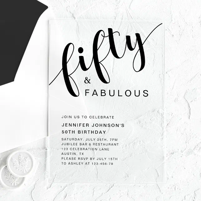 Elegant Script 50th Birthday Acrylic Invitations | Zazzle