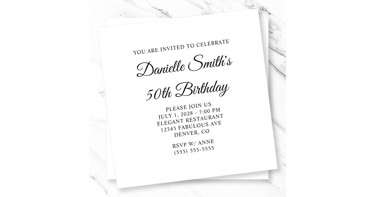 Elegant Script 50th Birthday Invitation | Zazzle