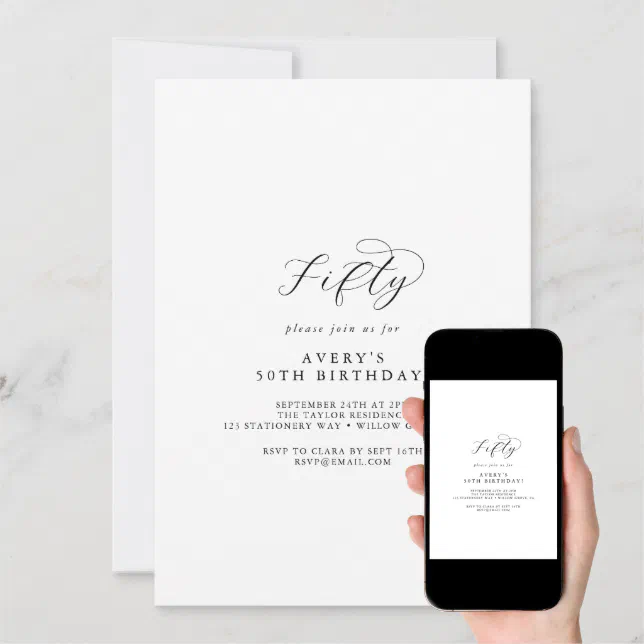 Elegant Script 50th Birthday Party Invitation | Zazzle