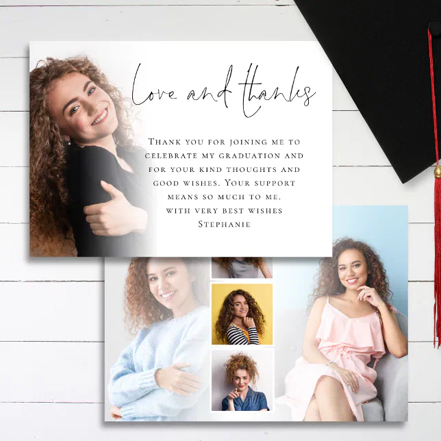 Elegant Script 6 Photos Graduation Love Thanks Card | Zazzle