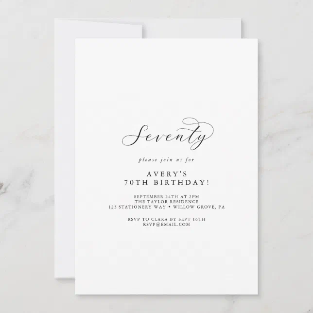 Elegant Script 70th Birthday Party Invitation | Zazzle