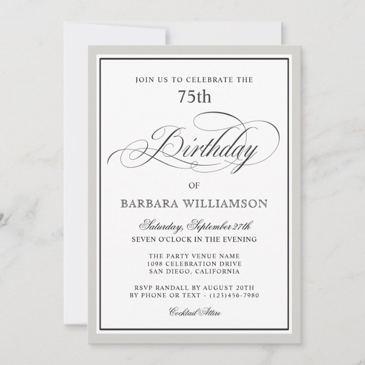 Elegant Script 75th Birthday Party Invitation | Zazzle