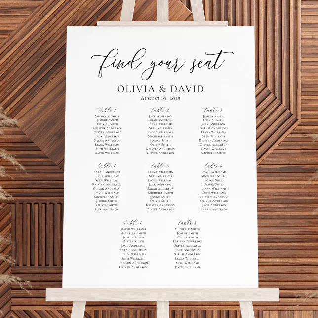 Elegant Script 8 Tables Welcome Seating Chart Foam Board | Zazzle