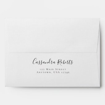 Elegant Script A7 Black White Return Address Envelope | Zazzle