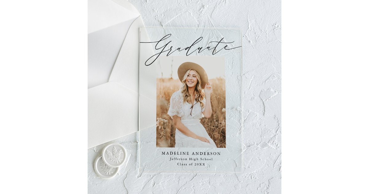 Elegant Script Acrylic Graduation Announcement | Zazzle