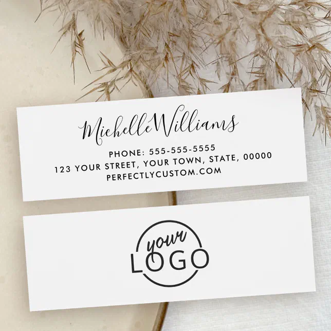 Elegant script add logo white Mini Business Card | Zazzle
