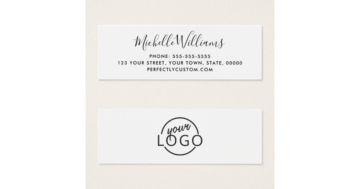 Elegant script add logo white Mini Business Card | Zazzle.com
