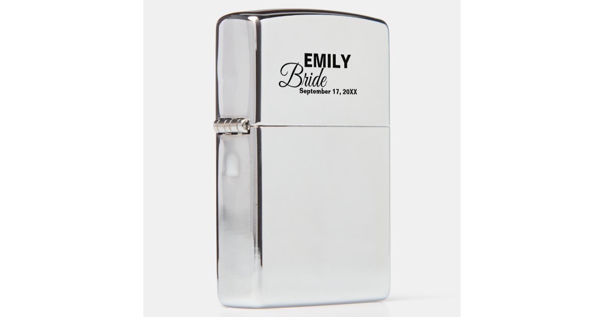 Elegant Script Add Name and Wedding Date, Bride Zippo Lighter | Zazzle