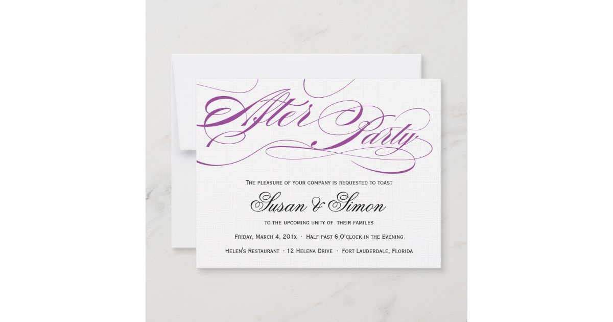 Elegant Script After Party Invitation Purple | Zazzle