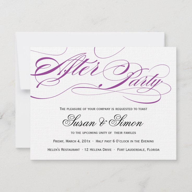 Elegant Script After Party Invitation Purple | Zazzle