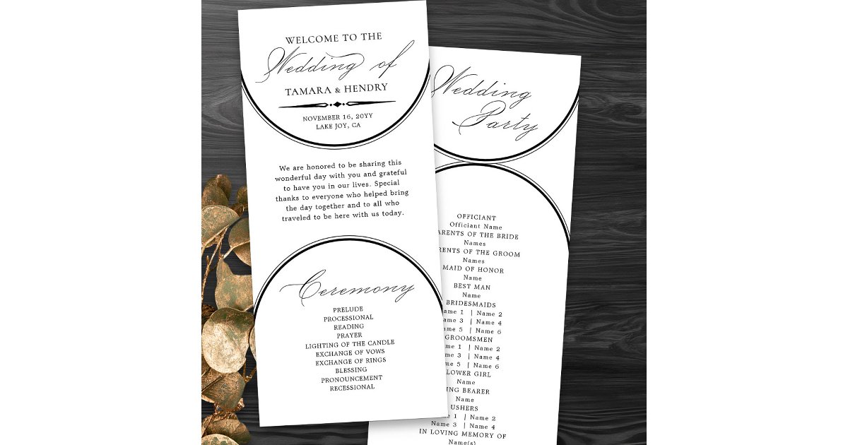 Elegant Script Arches White Wedding Program | Zazzle
