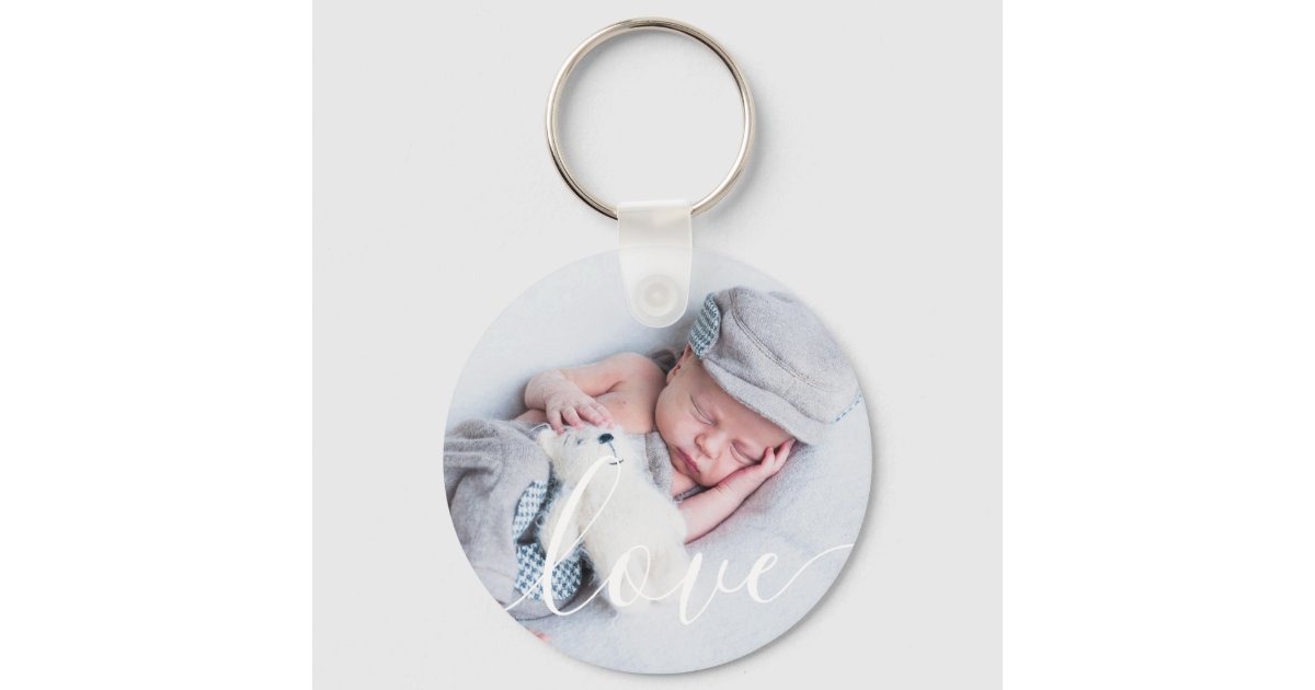 Elegant Script Baby Photo Keychain | Zazzle
