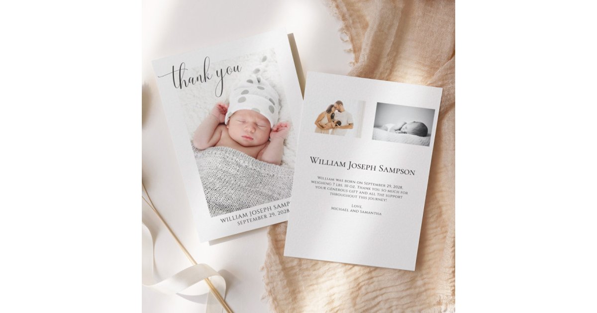 Elegant Script Baby Thank You Birth Announcement | Zazzle