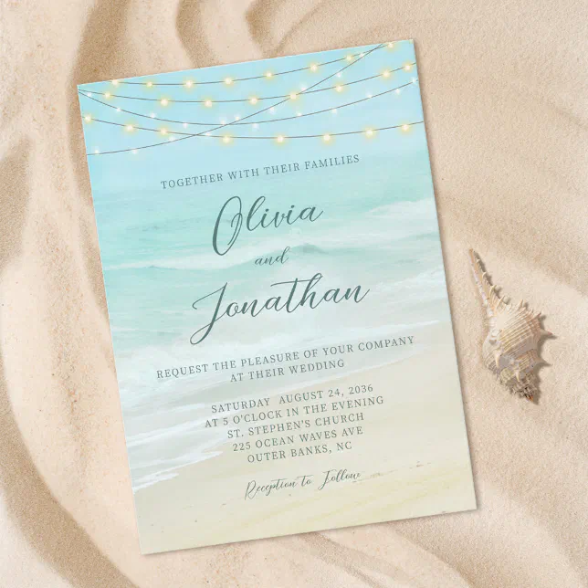 Elegant Script Beach Ocean Wedding Invitation | Zazzle