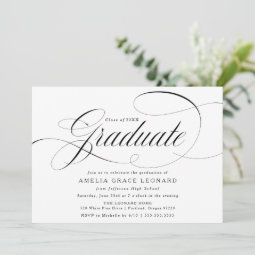 Elegant Script Black and White Graduation Party Invitation | Zazzle