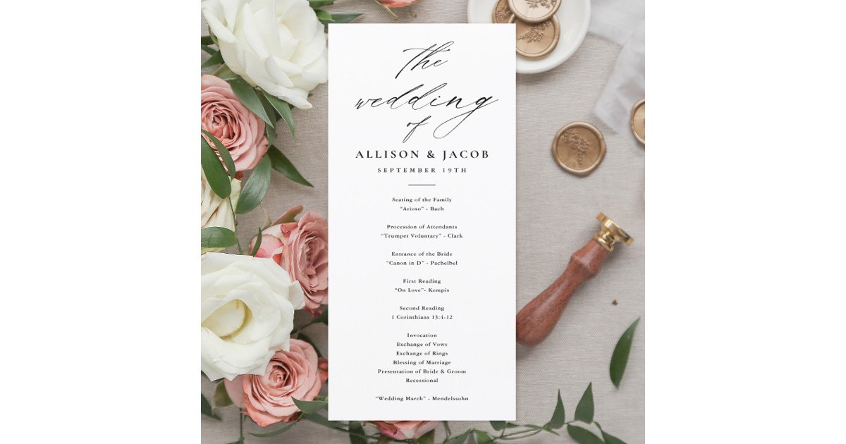 Elegant Script Black and White Wedding Programs | Zazzle