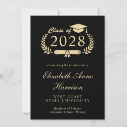 Elegant Script Black College Graduation Party Invitation | Zazzle