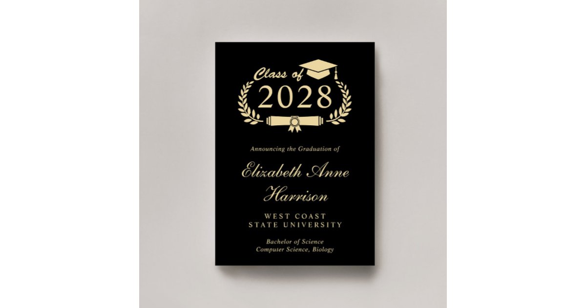 Elegant Script Black Gold College Graduation Announcement | Zazzle