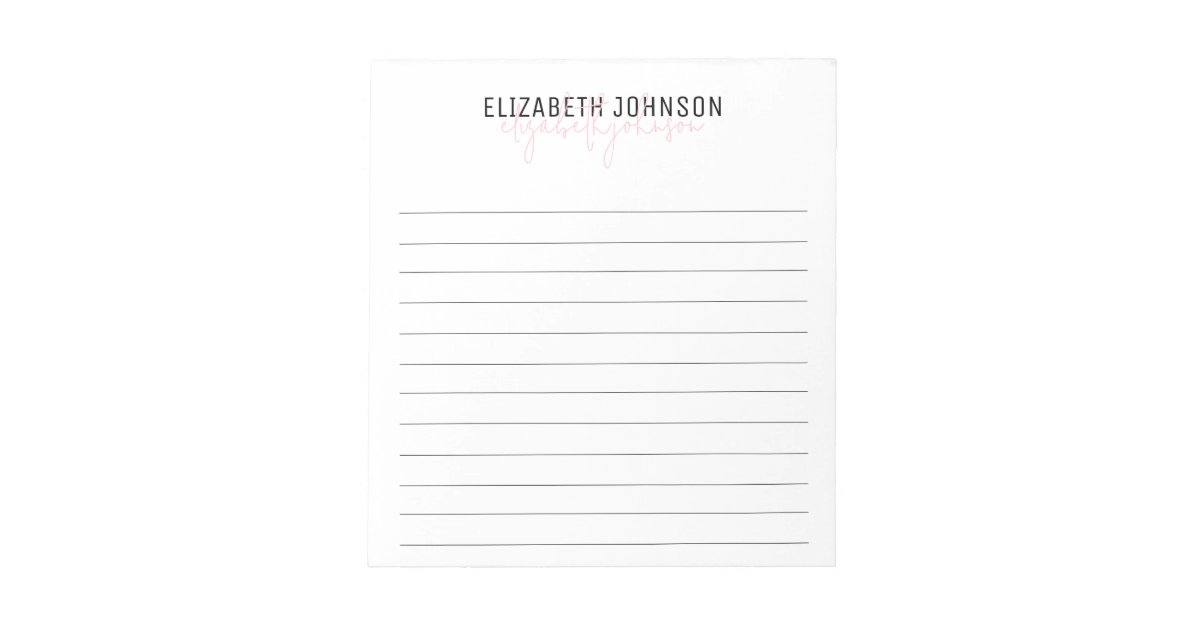 Elegant Script Black Pink Classic Lined Notepad | Zazzle