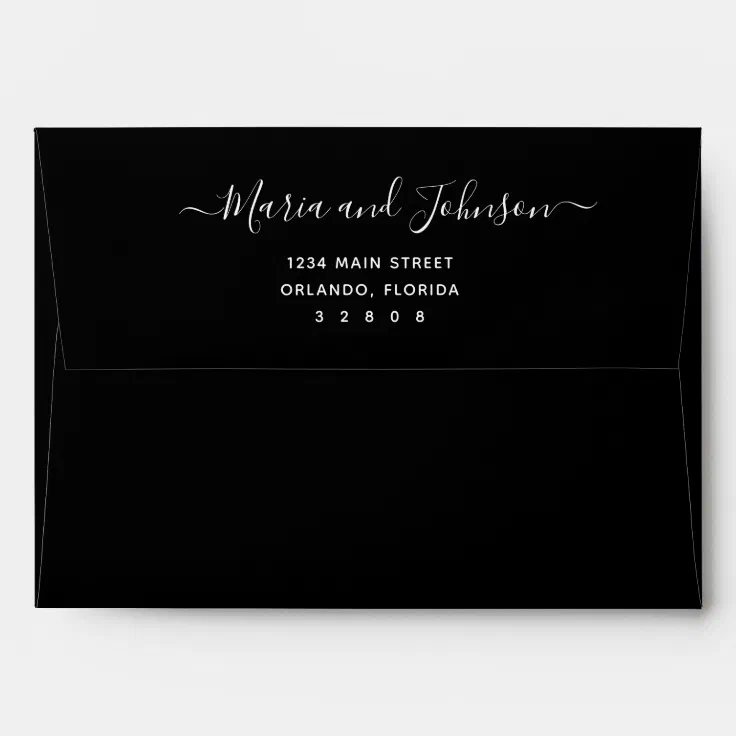 Elegant Script Black Return Address Envelope | Zazzle